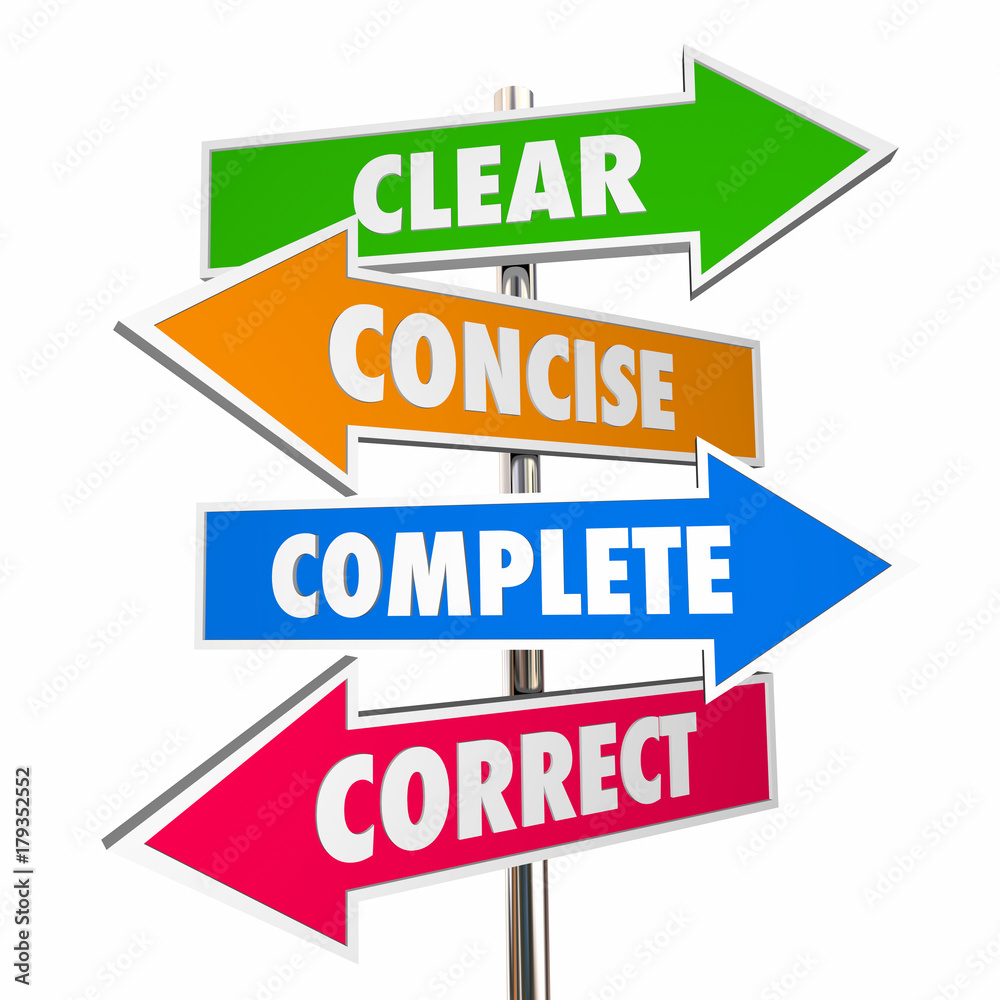 Clear Concise Complete Correct Communication 4 Arrow Signs 3d ...