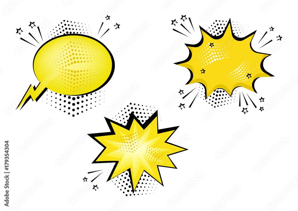 Set yellow comic bubbles for your text. Comic sound effects in pop art ...