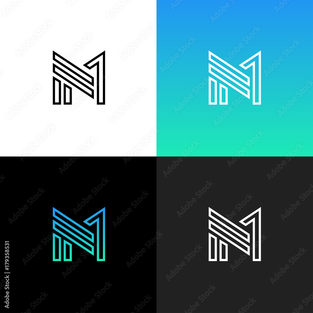 Logo one and zero. Linear logo of the numbers 1 for companies and ...