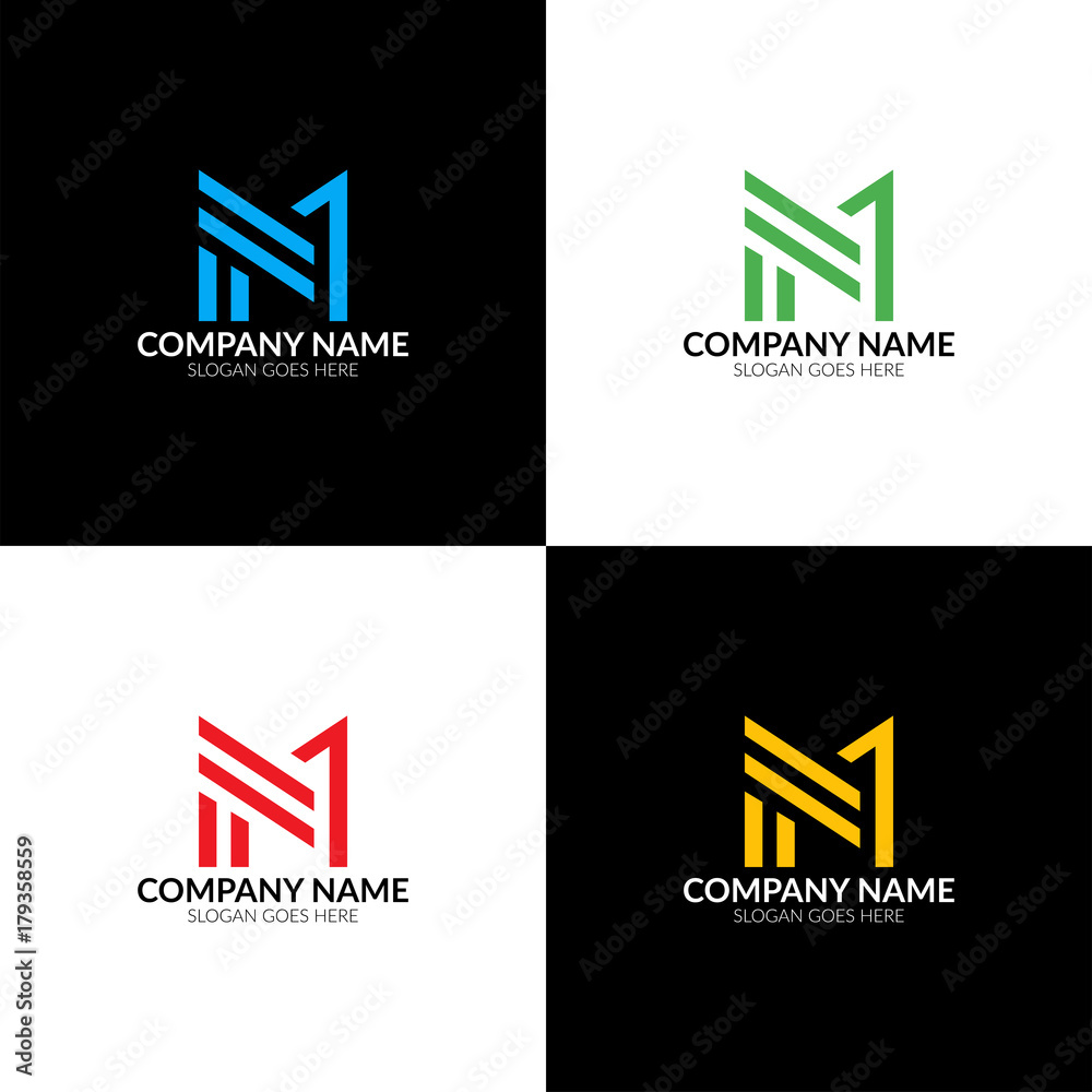 Vector illustration. Letter m and one logo, icon flat and vector design ...