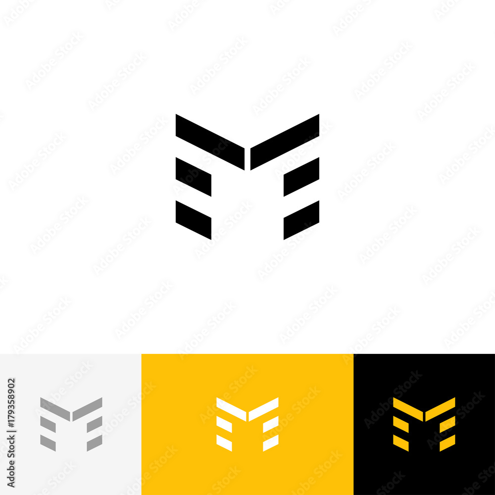 M vector. Logo, icon, symbol, sign from letters m. Flat logotype design with yellow color for ...