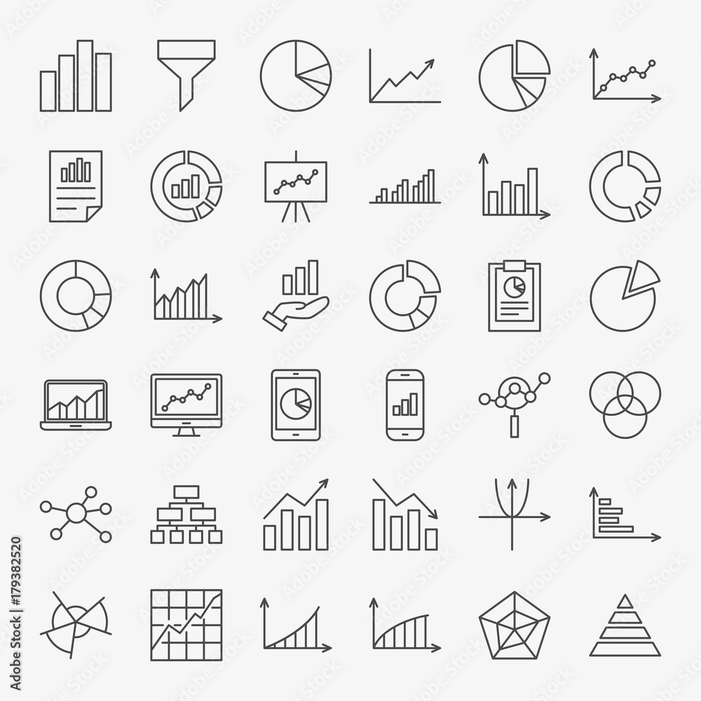 Graph Chart Line Icons Stock Vector | Adobe Stock