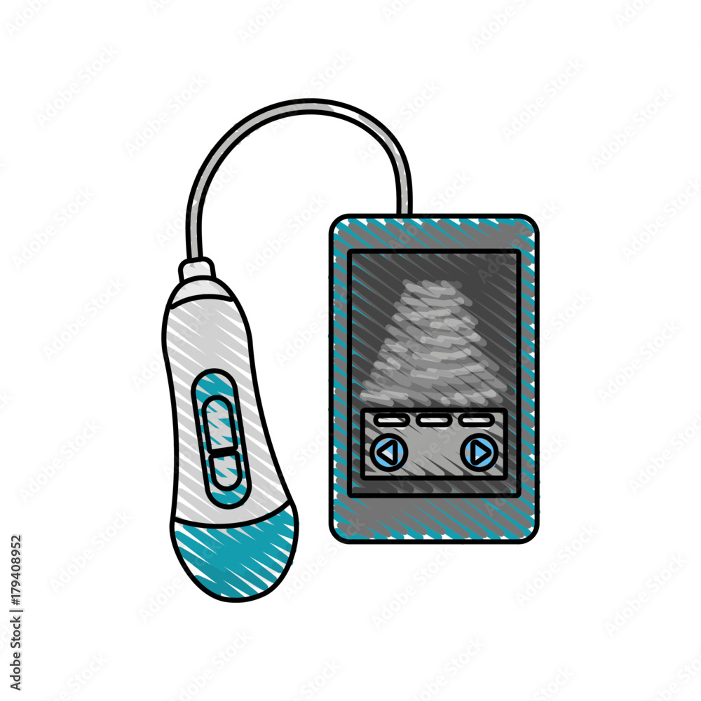 flat line colored ultrasound system doodle over white background vector ...