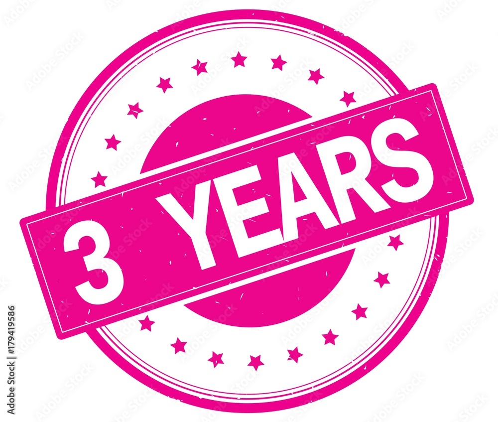 3 YEARS text, on magenta pink round stamp. Stock-Illustration | Adobe Stock