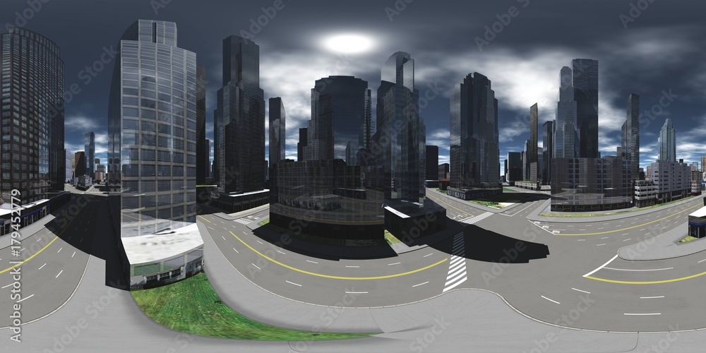 Cityscape. Environment map. HDRI map. Equirectangular projection ...