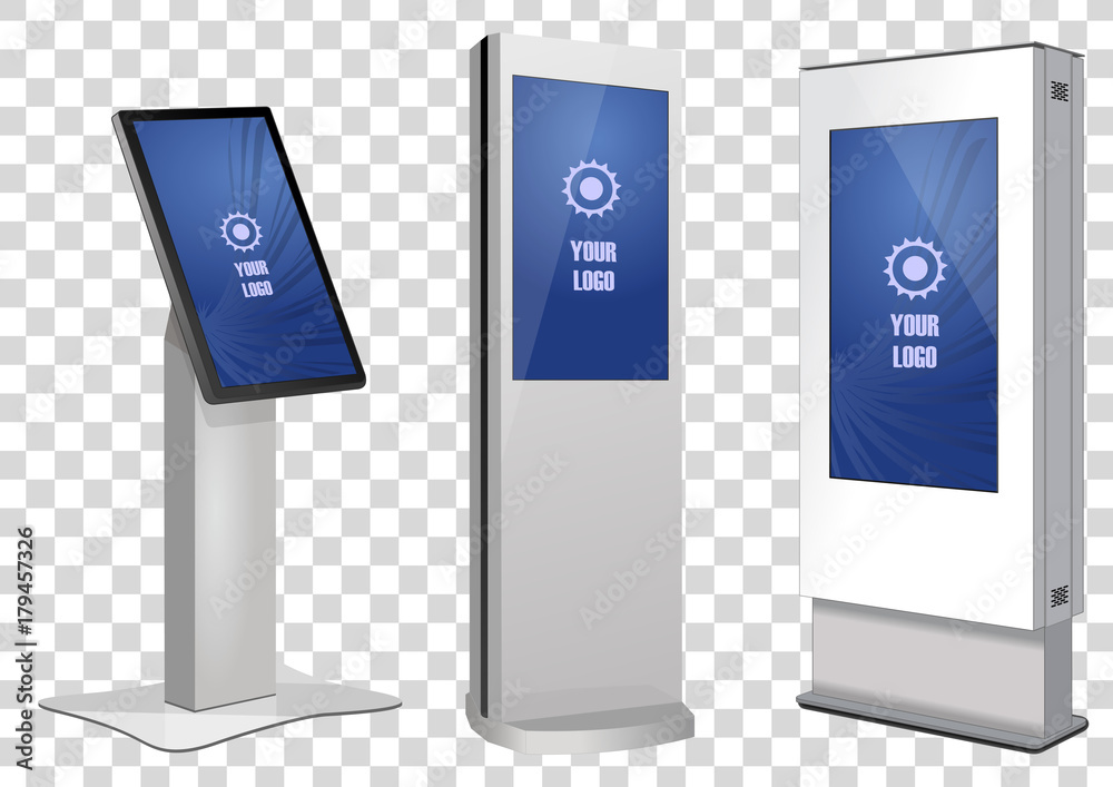 Three Promotional Interactive Information Kiosk, Advertising Display, Terminal Stand, Touch ...