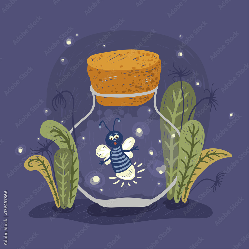 Cartoon firefly in the jar, vector illustration Stock Vector | Adobe Stock