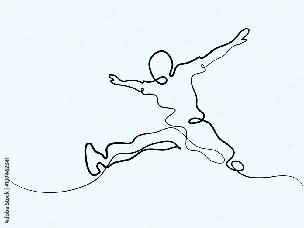 Continuous line drawing. Happy jumping man. Vector illustration ...