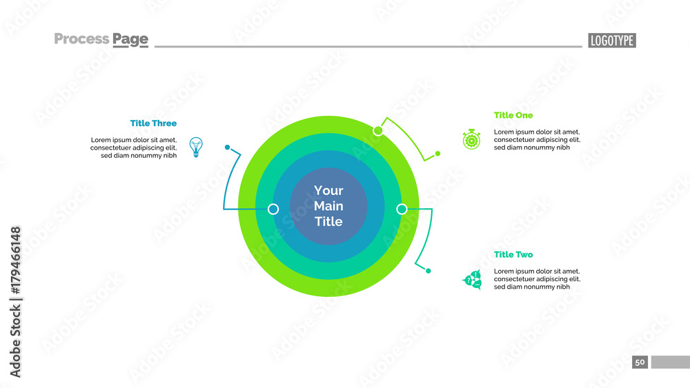 Doughnut Chart with Three Elements Slide Stock Vector | Adobe Stock