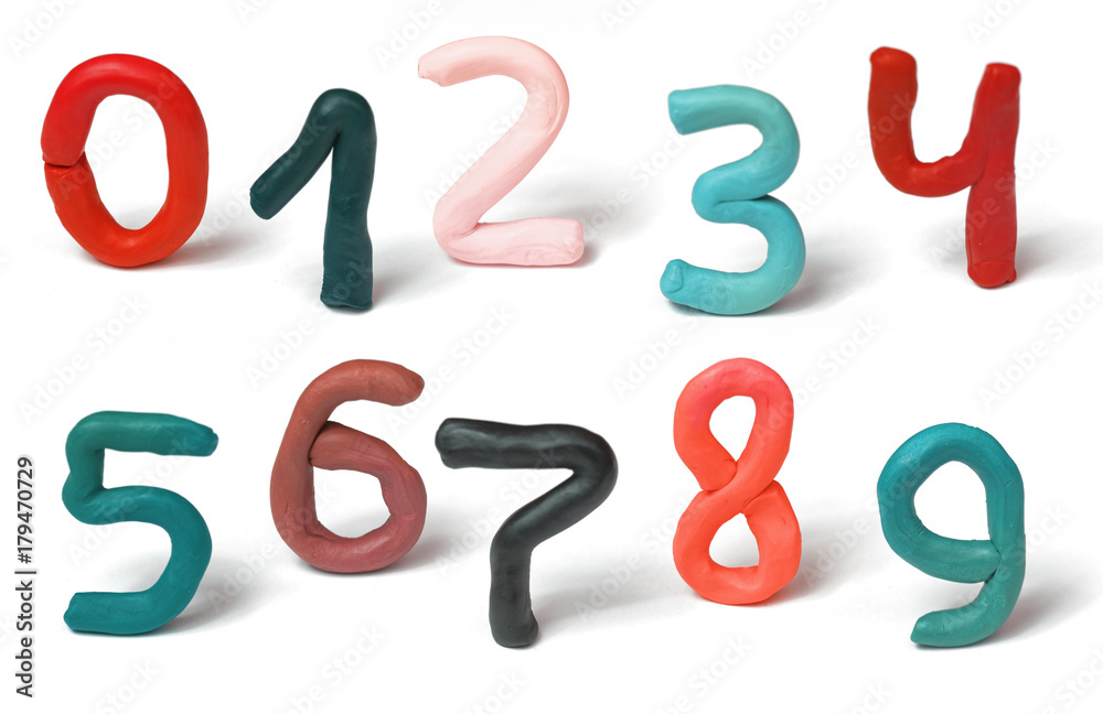 Colorful plasticine numbers set isolated on a white background. Hand ...