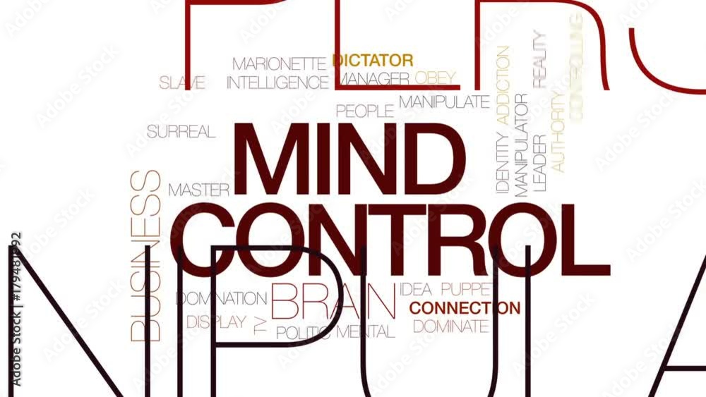 Mind control animated word cloud, text design animation. Kinetic ...