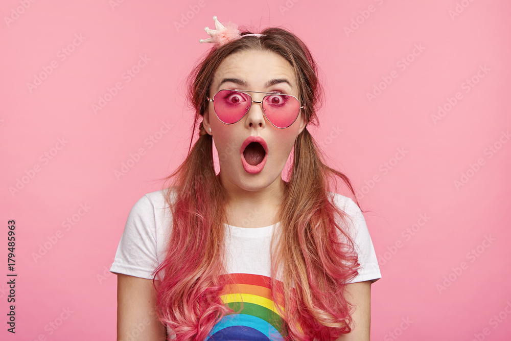 Foto de People, astonishment and disbelief concept. Adorable pretty ...