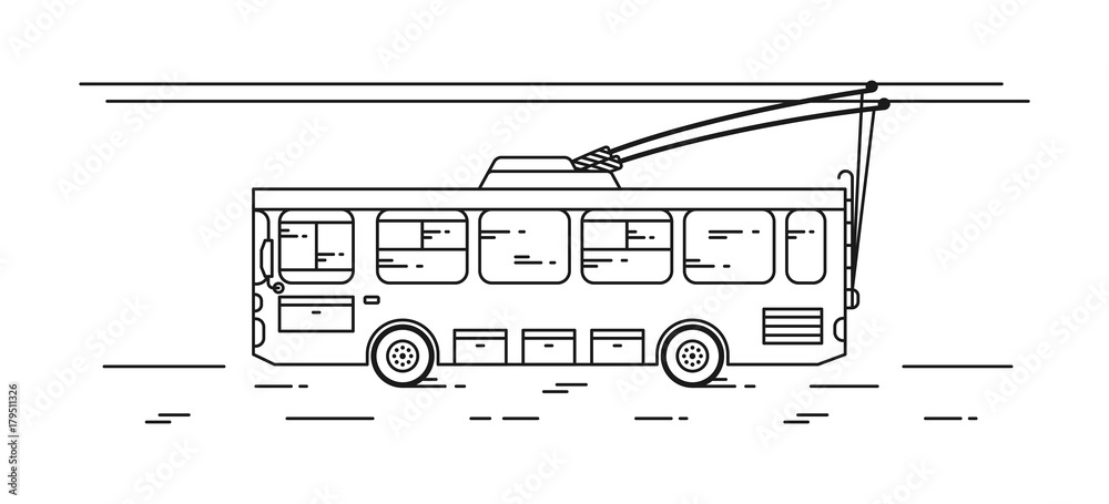 Trolleybus vector illustration. Public transport trolley bus line art ...