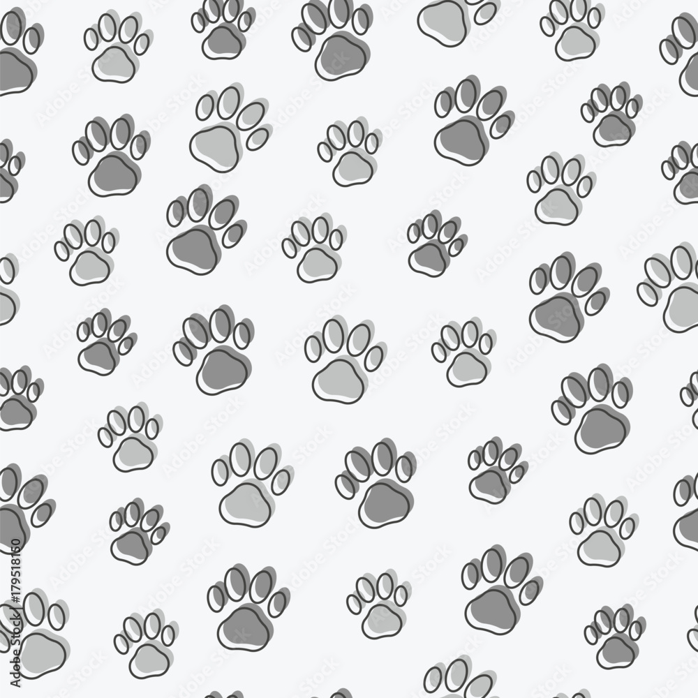 Dog or cat paws seamless pattern. Thin line vector illustration for ...