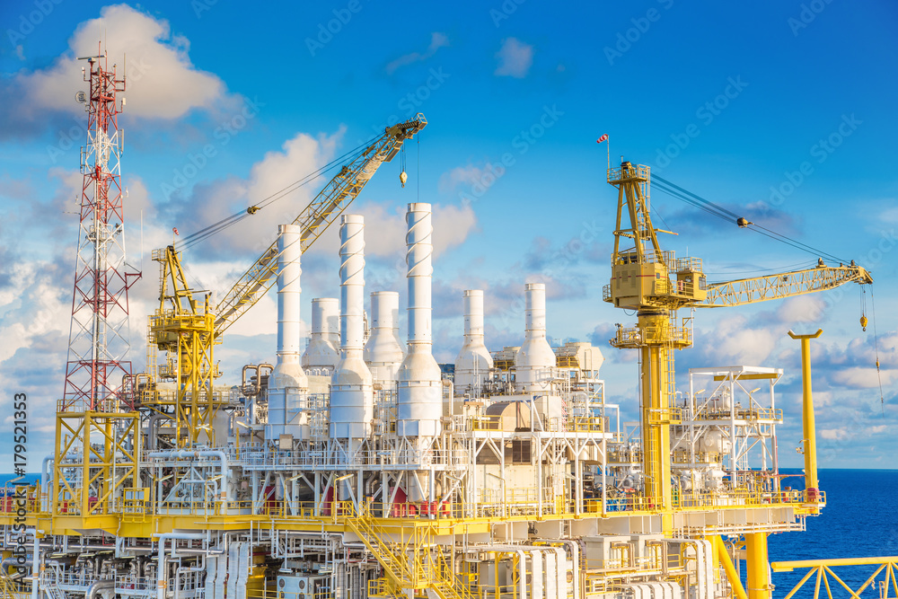 Offshore oil and gas central processing platform treat gases and ...