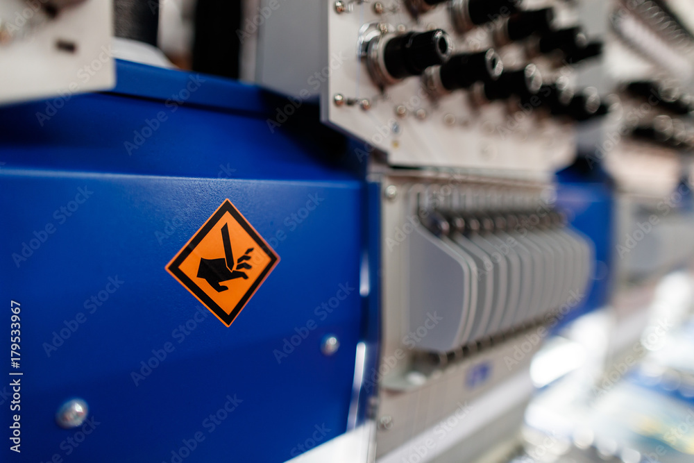 Warning sign for safety on machine,danger sharp edges sign Stock Photo ...