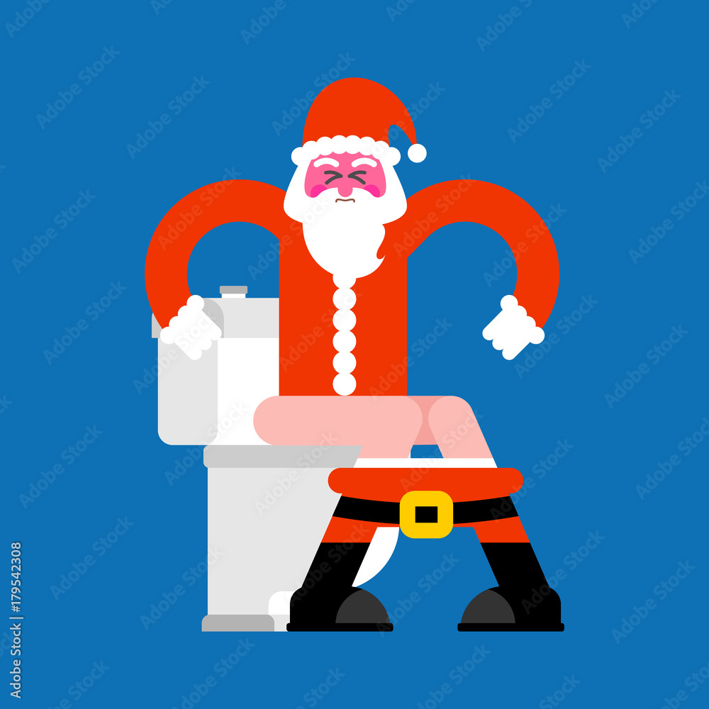 Santa on toilet. Christmas grandfather is in WC. Xmas and New Year ...