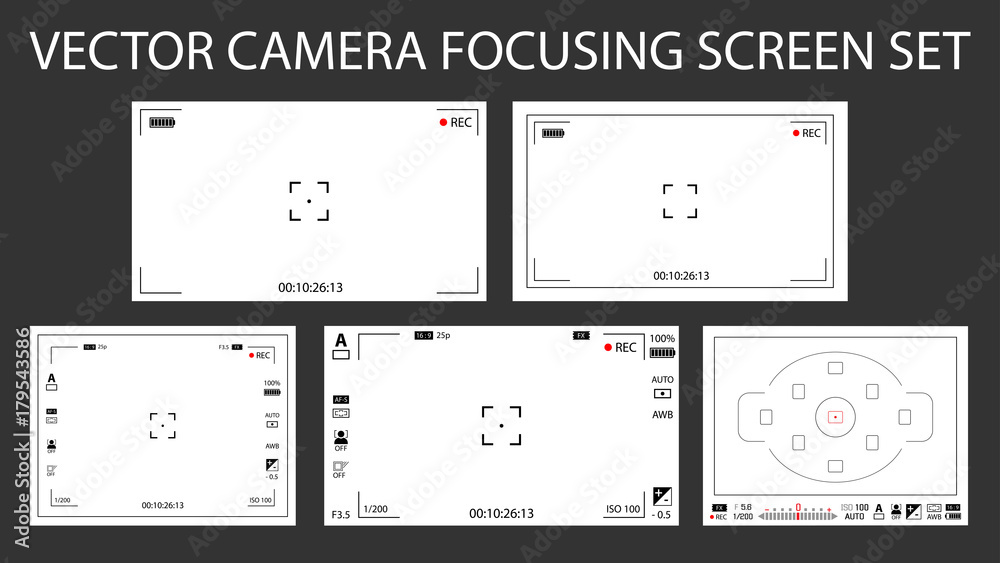 Modern camera focusing screen with settings 5 in 1 pack - digital ...