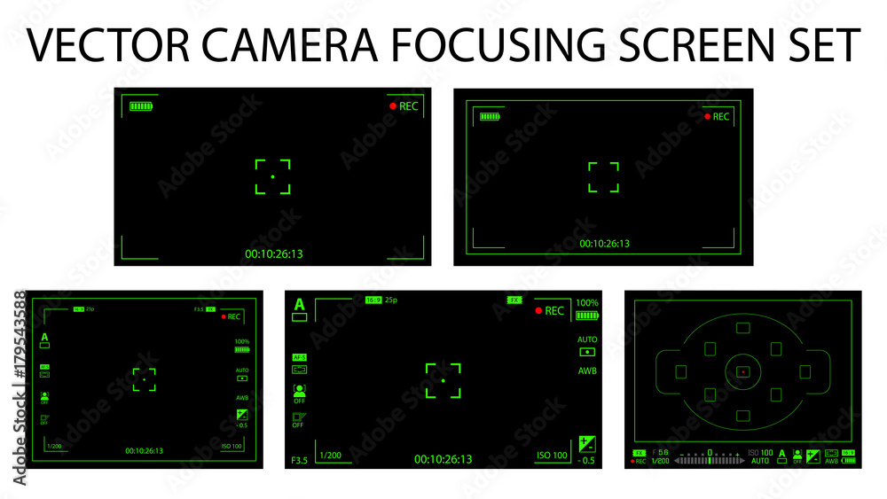 Modern camera focusing screen with settings 5 in 1 pack - digital ...