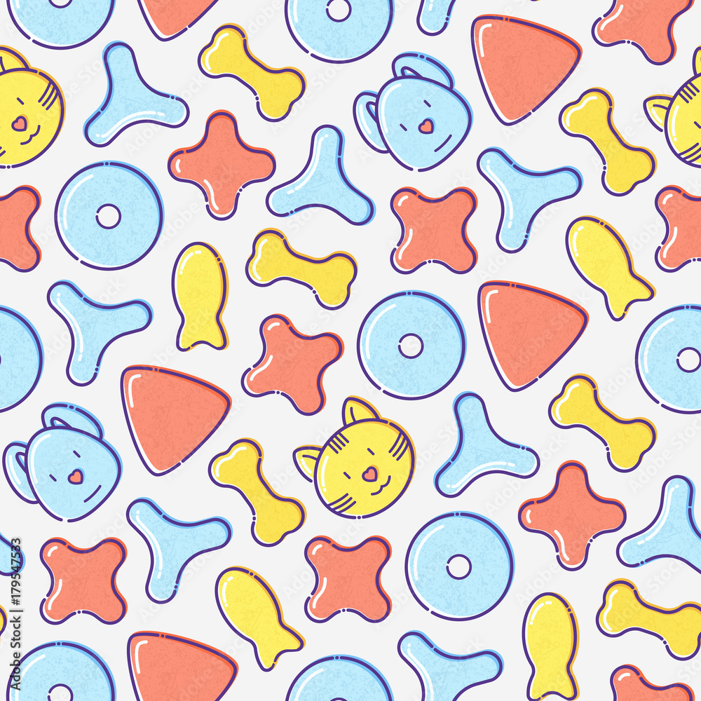 Pet food seamless pattern with thin line icons of dry food in different ...