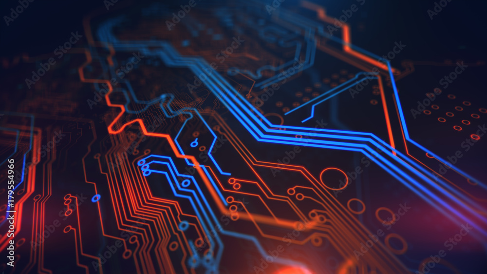 Orange Yellow and Blue Digital Hardware Technology. Computer background ...