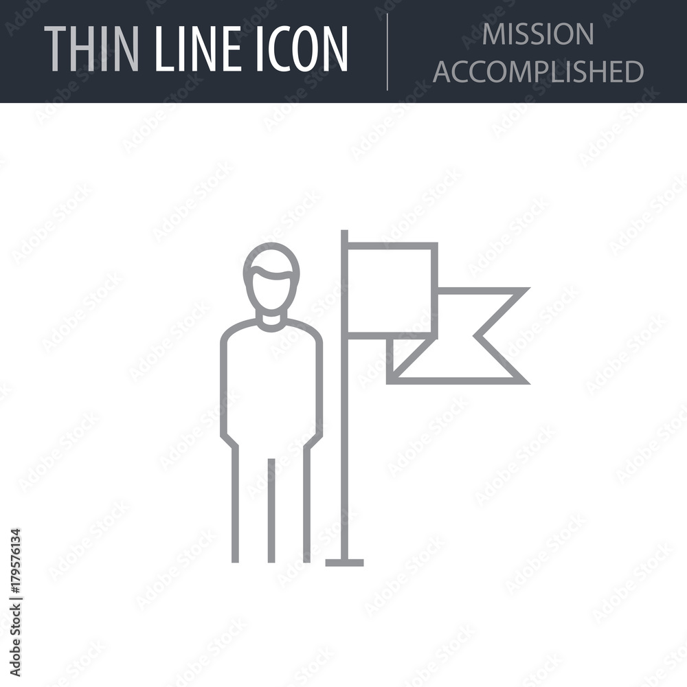 Symbol of Mission Accomplished Thin line Icon of Business. Stroke ...