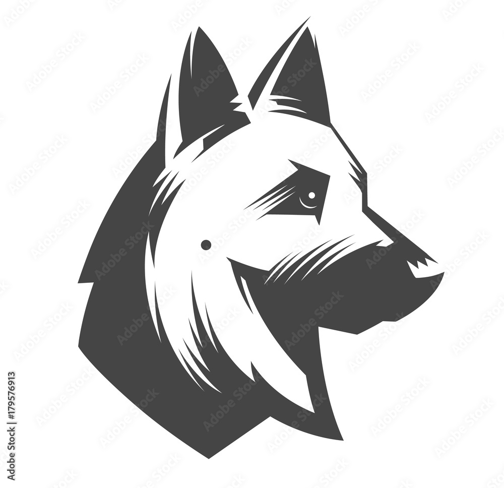 German Shepherd head - vector illustration, emblem design on white ...