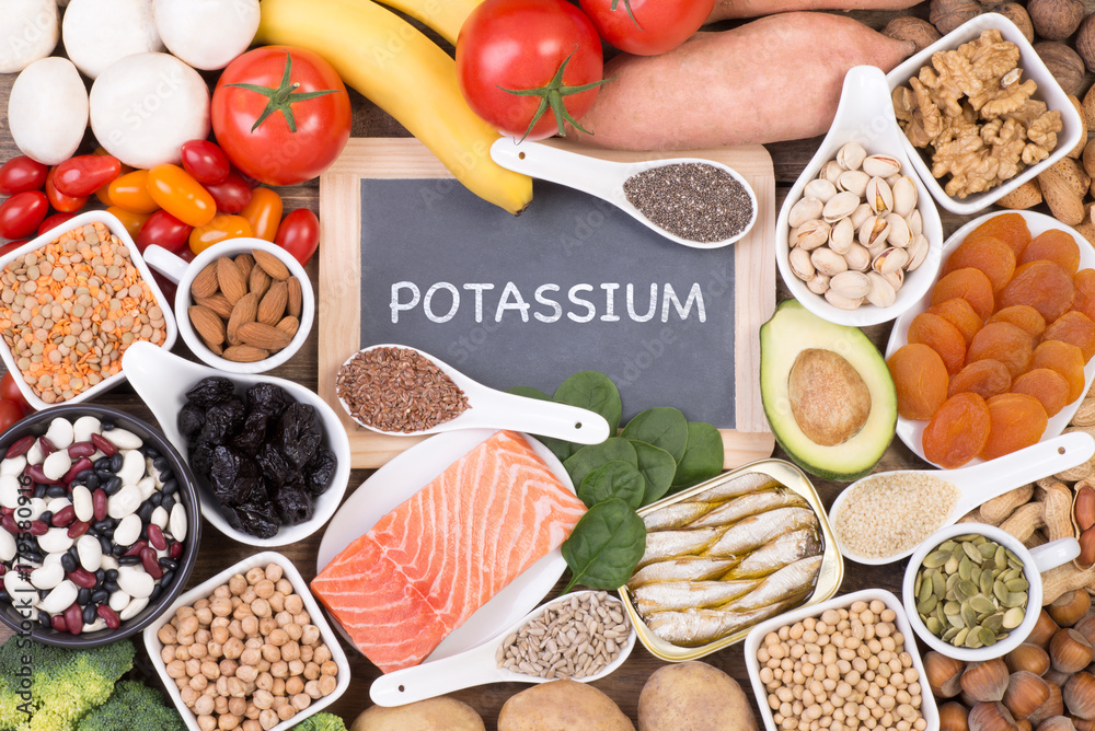 Potassium food sources, top view Stock Photo | Adobe Stock