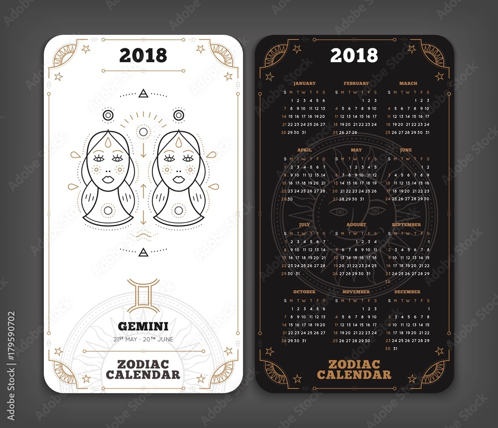 Gemini 2018 year zodiac calendar pocket size vertical layout Double ...