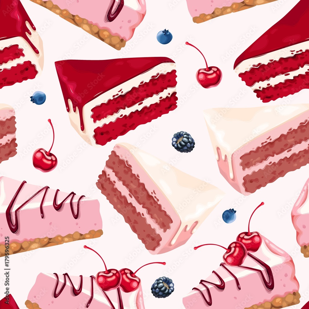 Vector seamless background with cakes Stock Vector | Adobe Stock