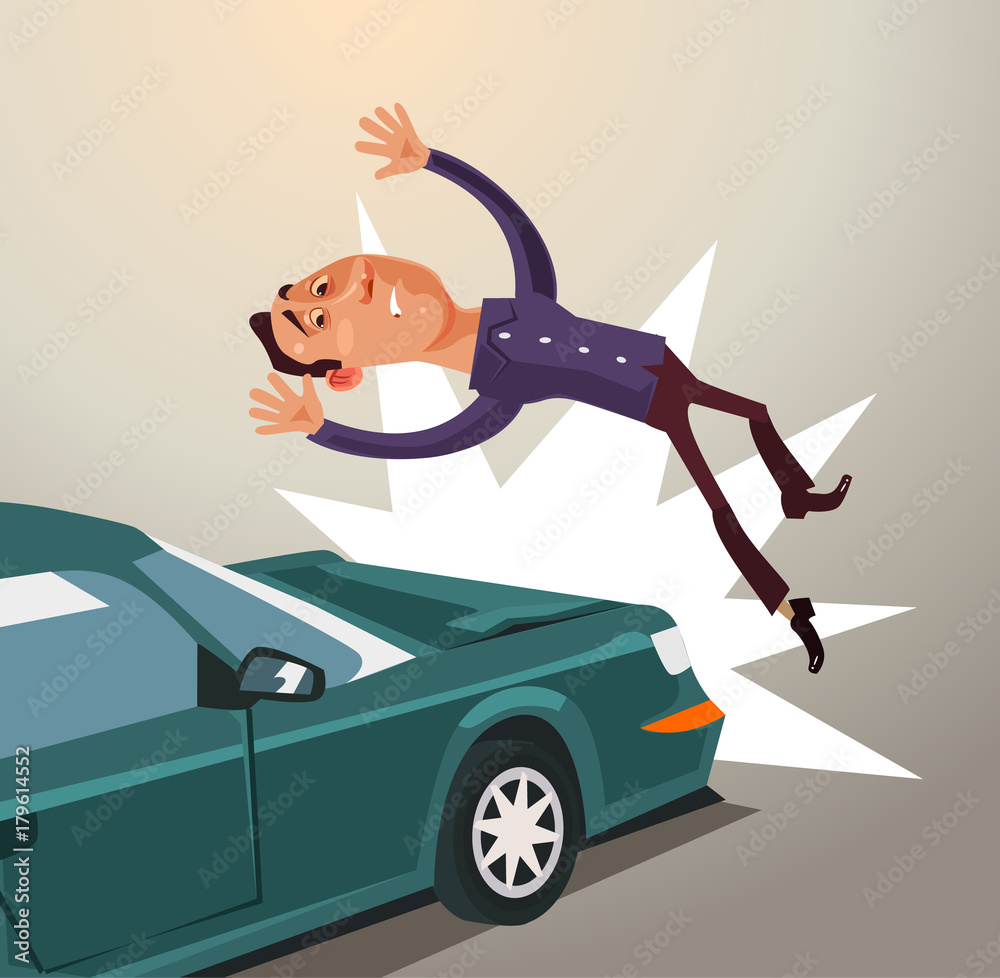 Drunk driver hit man by car. Road accident concept. Vector flat cartoon ... Drunk driver hit man by car. Road accident concept. Vector flat cartoon ...