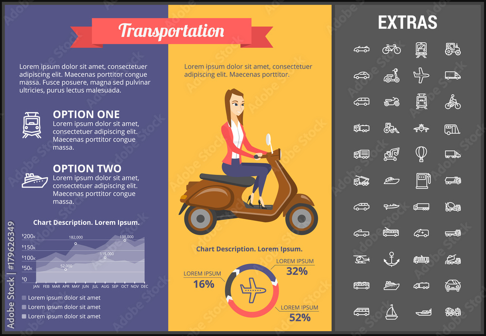 Transportation infographic template, elements and icons. Infograph ...