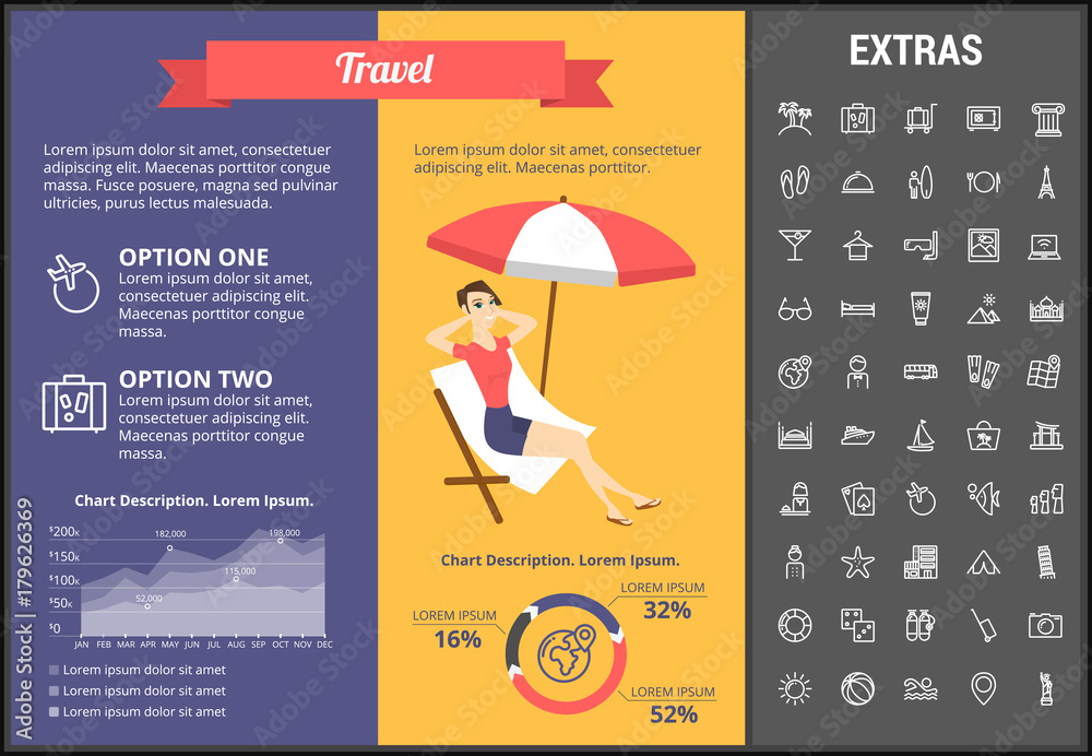 Travel infographic template, elements and icons. Infograph includes ...
