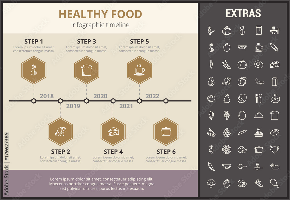 Healthy food infographic timeline template, elements and icons ...