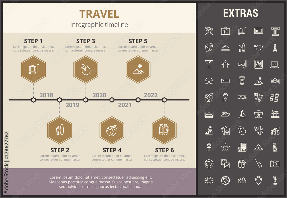 Travel infographic timeline template, elements and icons. Infograph ...