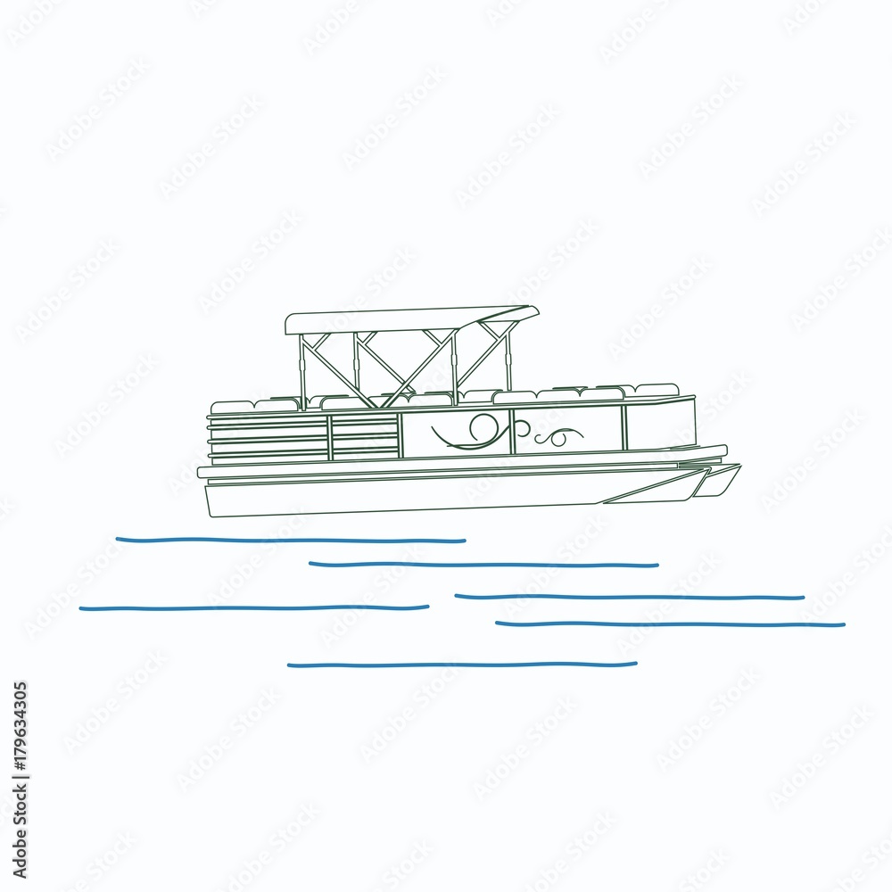 Editable Semi-Oblique Side View Pontoon Boat on Calm Water Vector ...