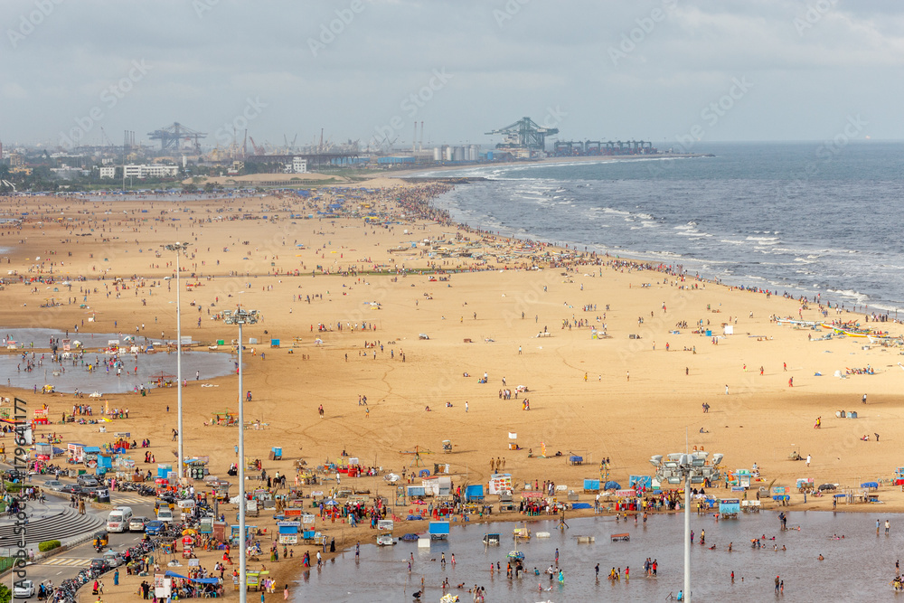 Birds eye view from light house. Temporary water pond formed in the ...