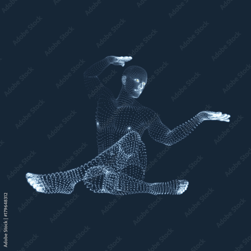 Man Doing Yoga Workout. 3D Model of Man. Healthy lifestyle. Training ...