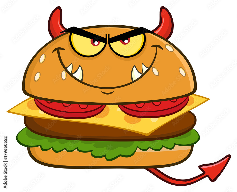 Angry Devil Burger Cartoon Mascot Character. Illustration Isolated On ...