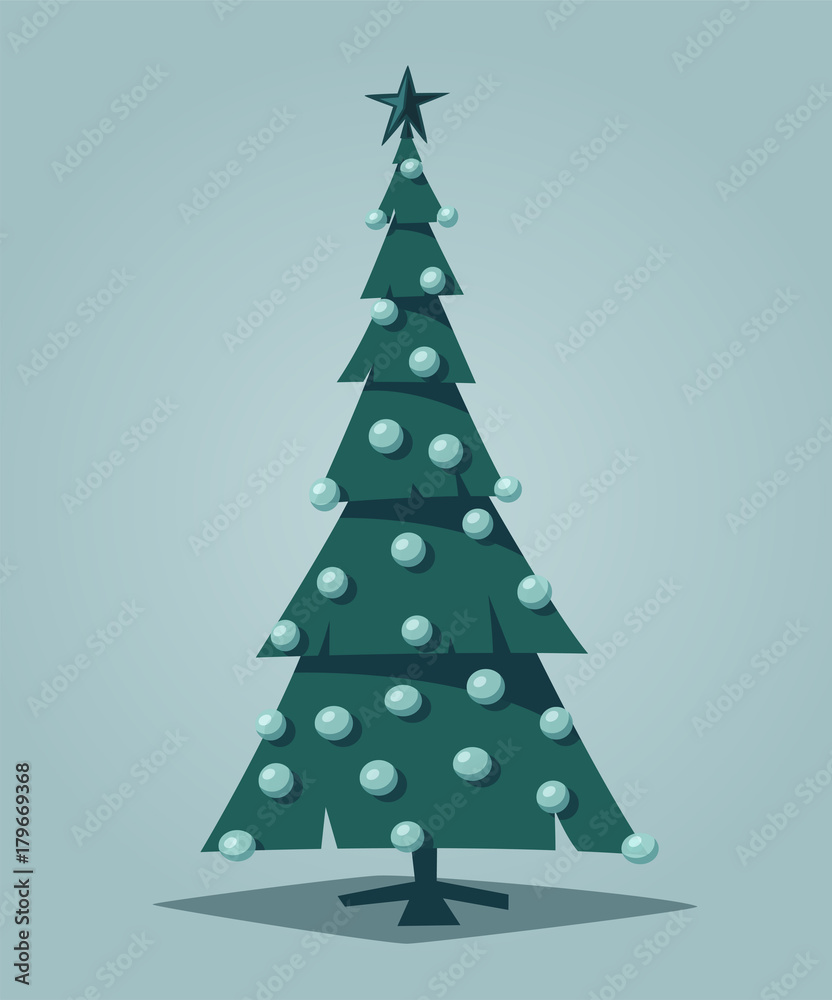 Merry Christmas. Tree with decorations. Cartoon vector illustration ...