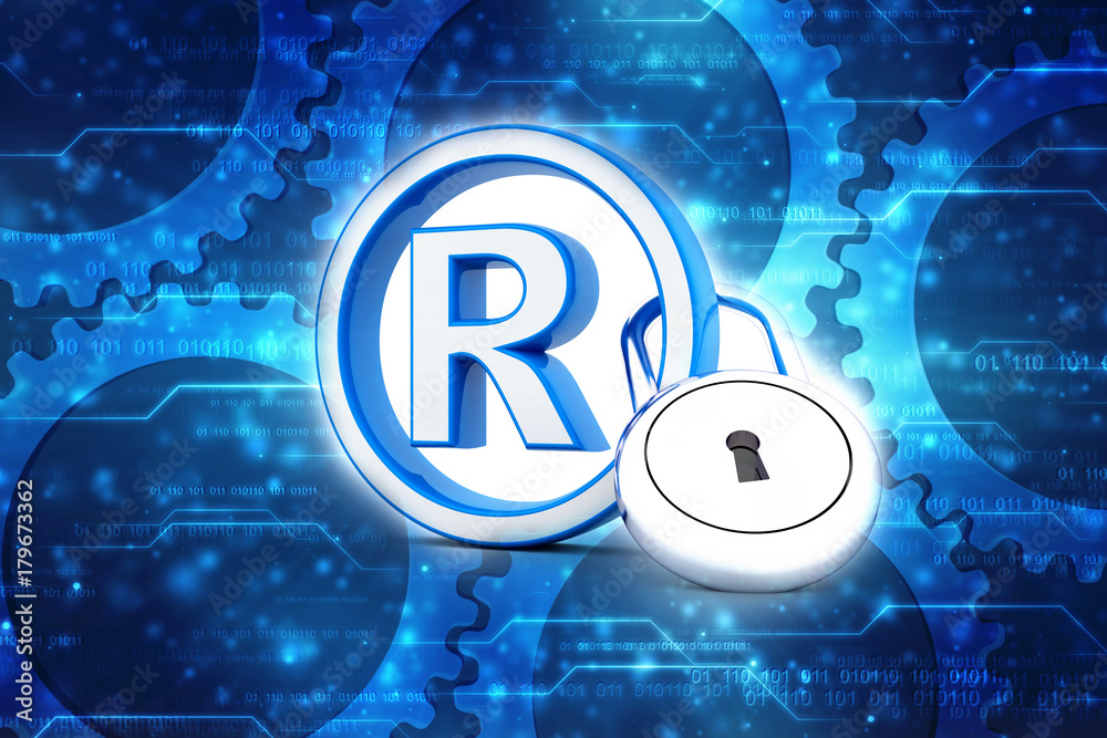 Registered Trademark concept with padlock, 3D rendering isolated on ...