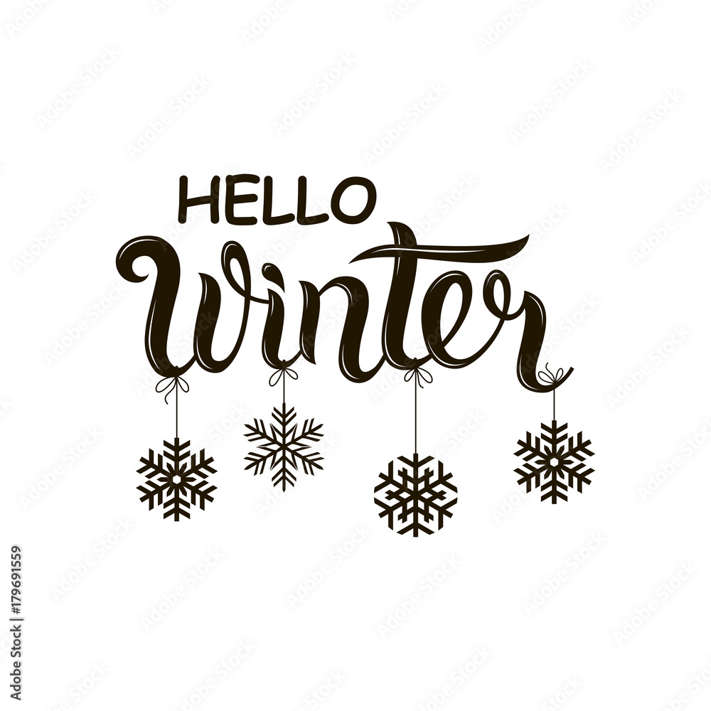 hand drawn winter calligraphy image with snowflakes Stock Vector ...