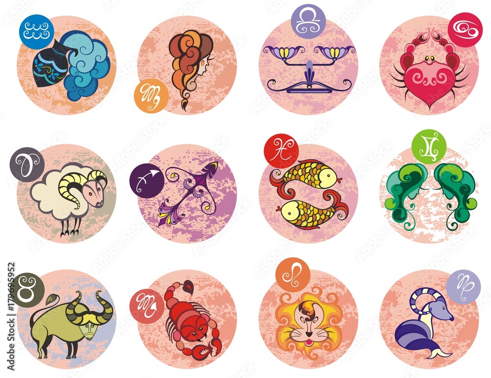 Zodiac signs (set of horoscope symbols, astrology icons collection ...