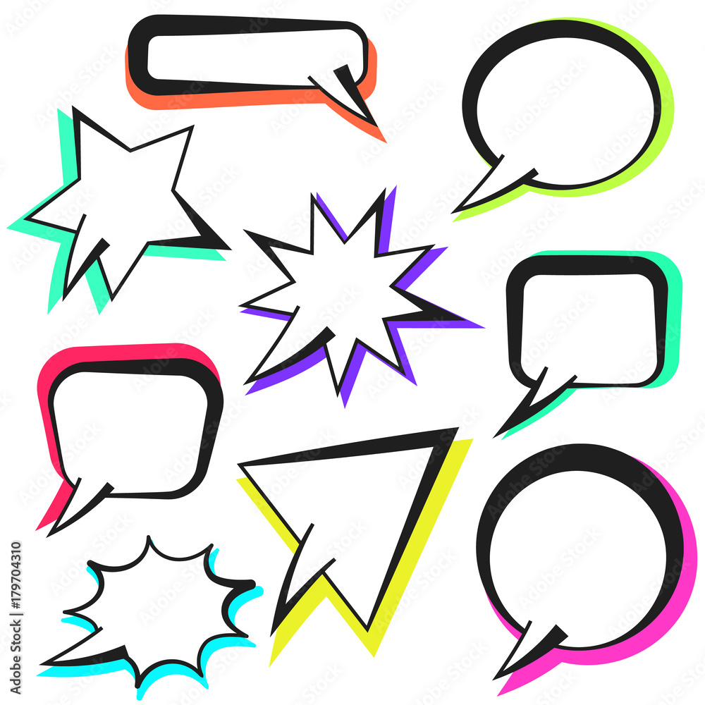 Vector retro comic speech bubbles with colorful shadow in pop art style ...