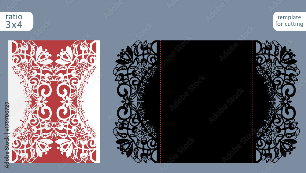 Laser cut wedding invitation card template vector. Die cut paper card ...