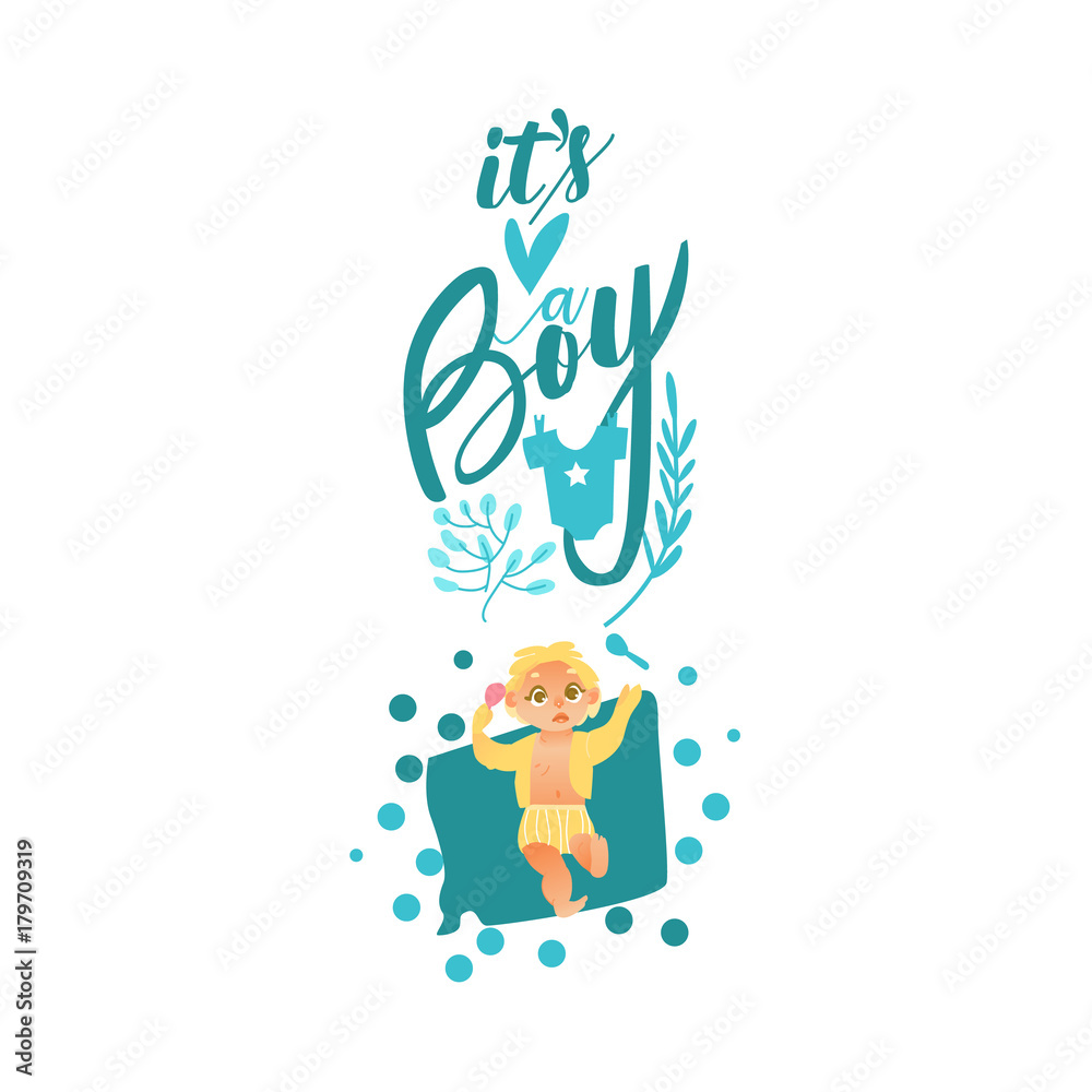 vector flat cartoon style newborn cute infant baby boy toddler in ...