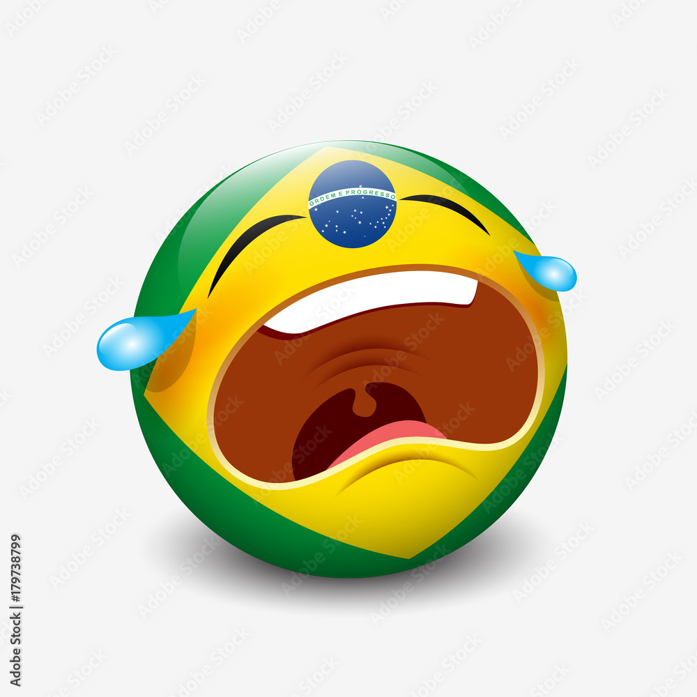 Sad, crying emoticon with Brazil flag motive, emoji Stock Vector ...
