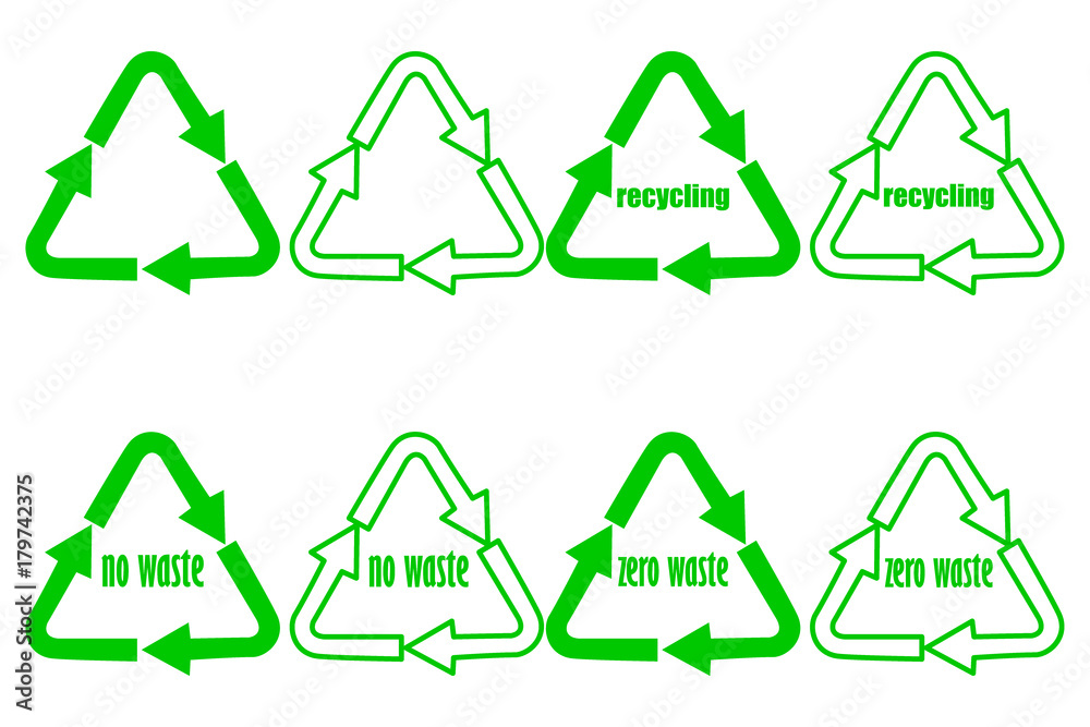 Recycling - no waste - zero waste - green vector set, recycle logo ...