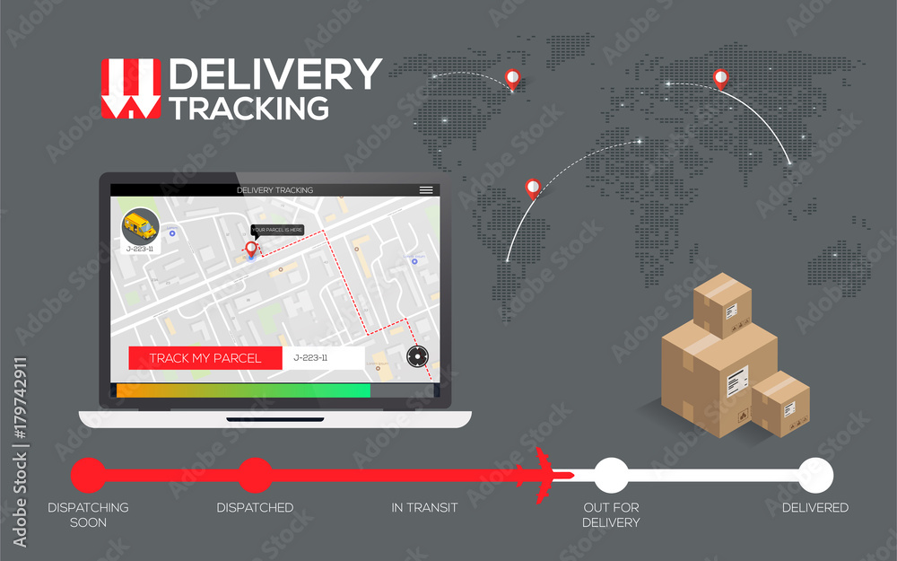 Delivery tracking concept, fast delivery, shipping. flat creative info ...