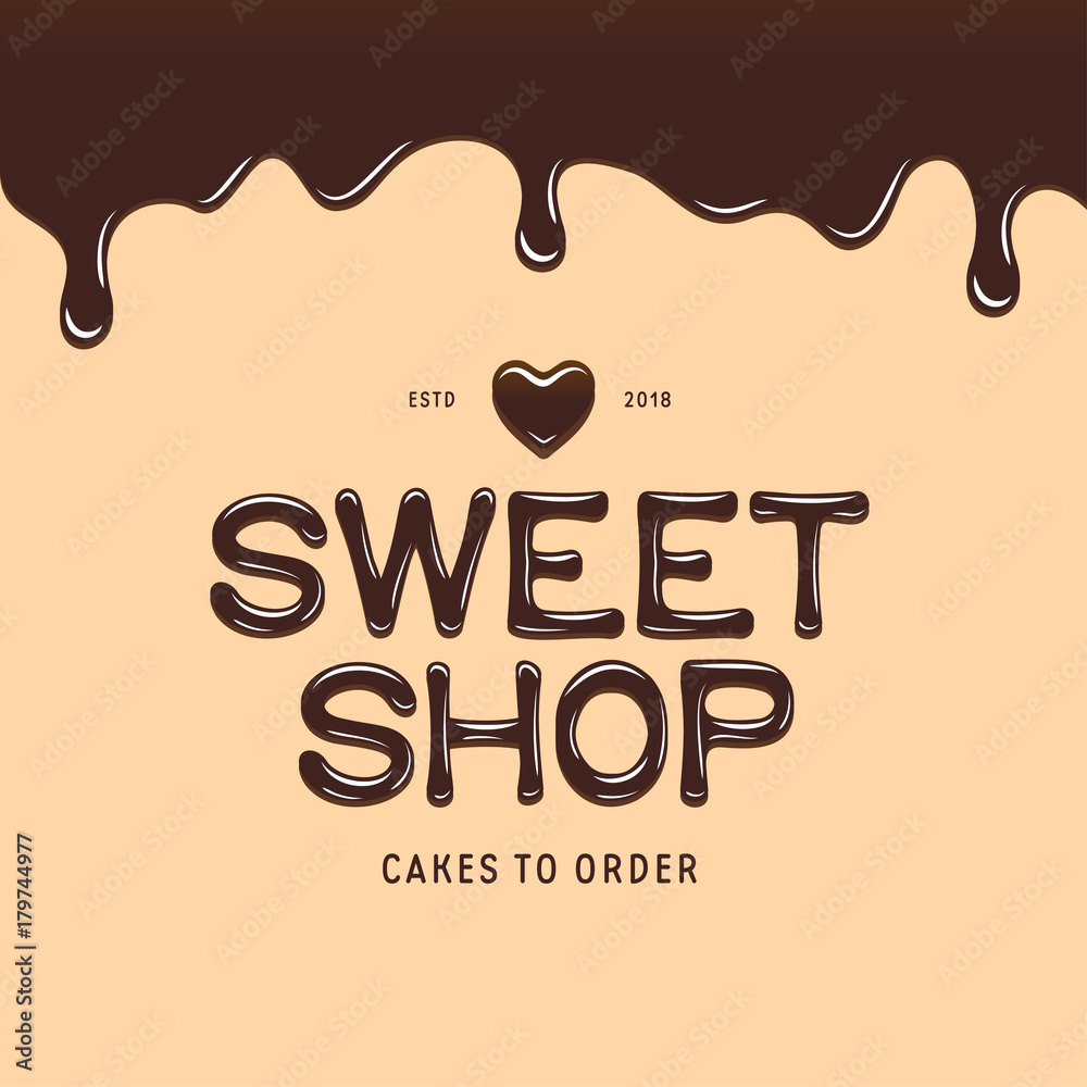Sweet shop logotype template. Chocolate style text. Vector illustration ...
